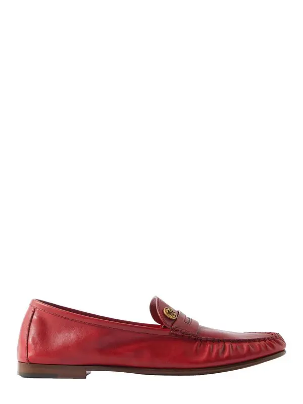 Versace Embellished Leather Loafers - Red