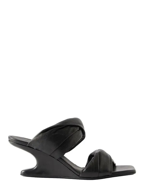 Rick Owens Twisted Cantilever Suede Wedge Mules - Black