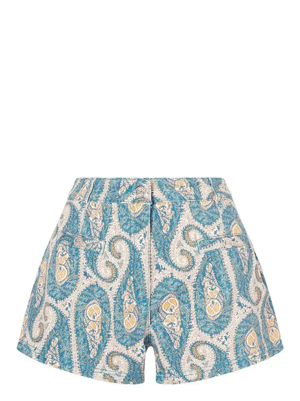 Etro Paisley-print Denim Shorts - Blue