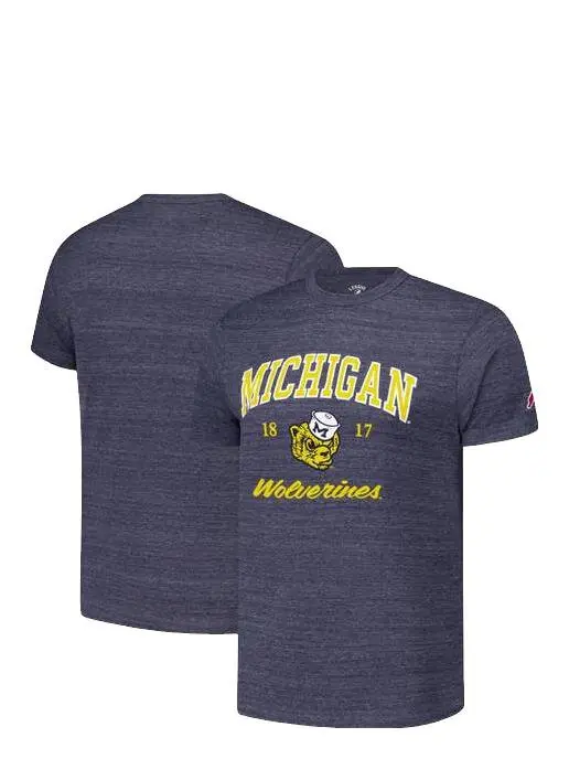 LEAGUE COLLEGIATE WEAR Michigan Wolverines Arch Script Victory Falls Tri-blend T-shirt - Heather Navy