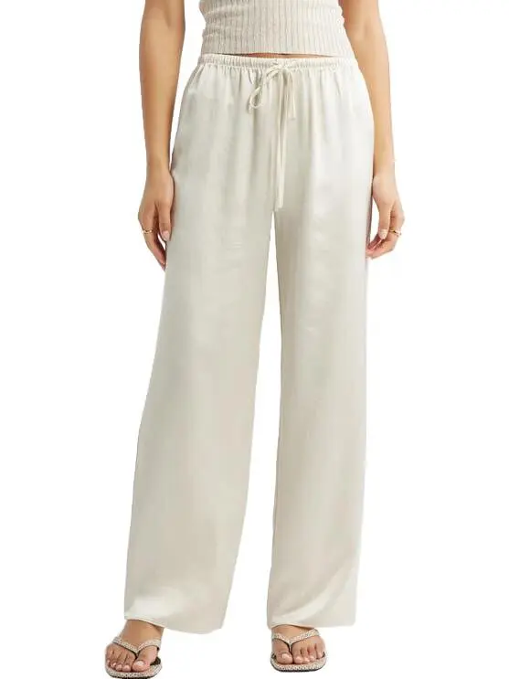 OPEN EDIT Drawstring Waist Satin Pants - Ivory Dove