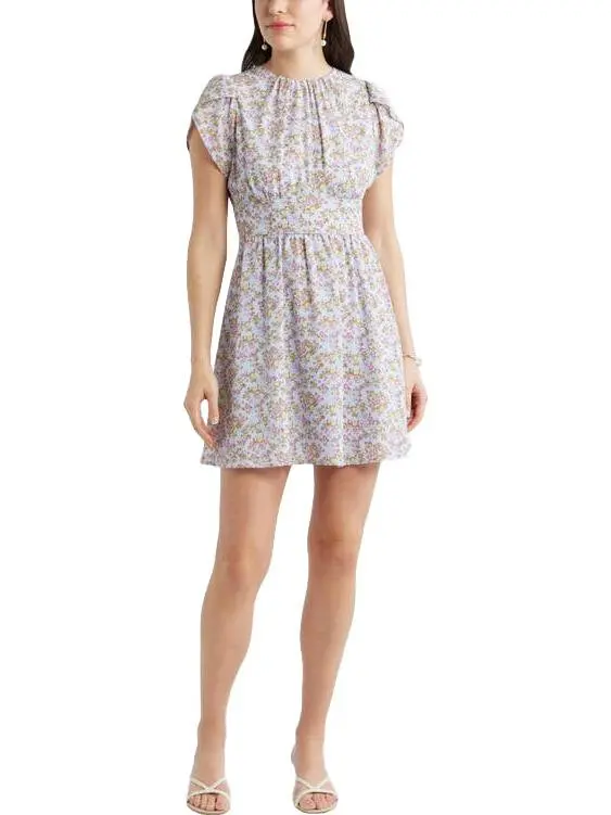 Chelsea28 Polka Dot Fit & Flare Minidress - Blue Savannah Medallion