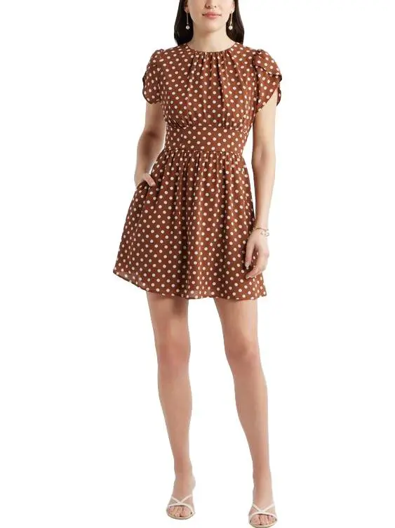 Chelsea28 Polka Dot Fit & Flare Minidress - Brown- Ivory Dolly Dot