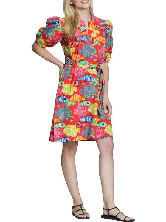 APNY Puff Sleeve Minidress - Red Multi