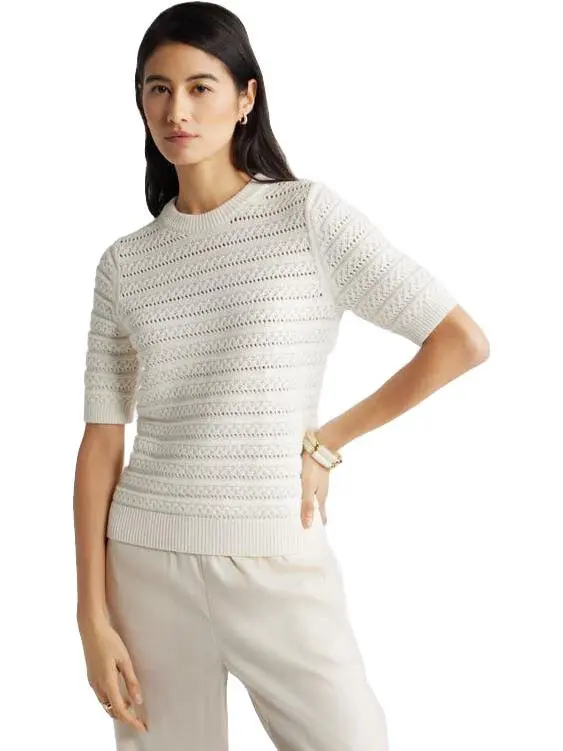 Nordstrom Open Stitch Crewneck Sweater - Ivory Tofu