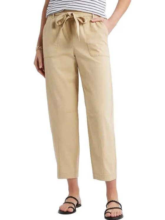 Caslon Tie Waist Tapered Leg Utility Pants - Tan Shore
