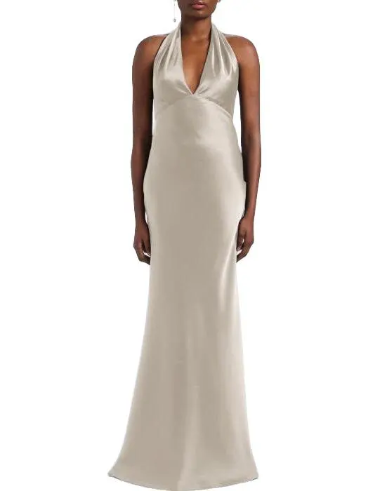 Amsale V-neck Fit-to-flare Halter Gown - Champagne