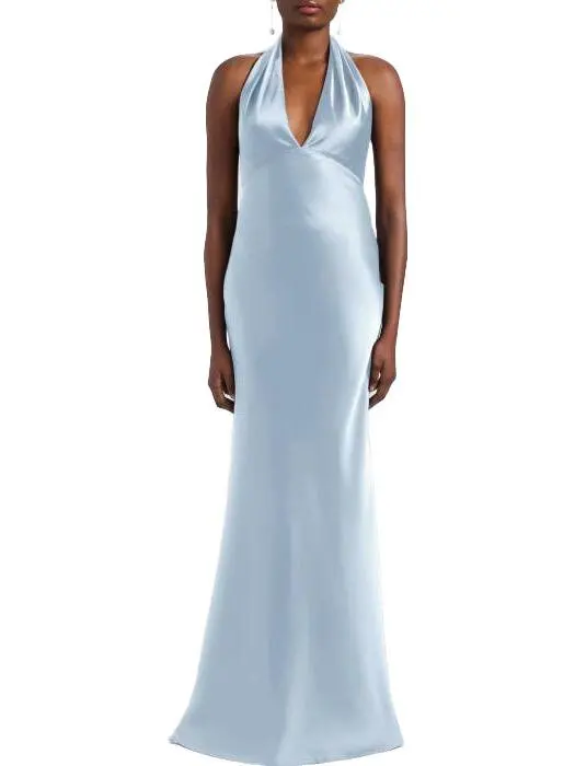 Amsale V-neck Fit-to-flare Halter Gown - Ice