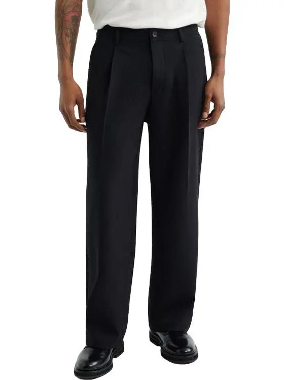 OPEN EDIT Relaxed Pleated Stretch Twill Trousers - Black