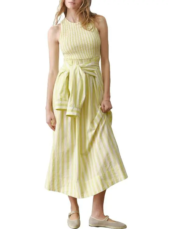 Marine Layer Darcy Smocked Poplin Maxi Dress - Lime Stripe
