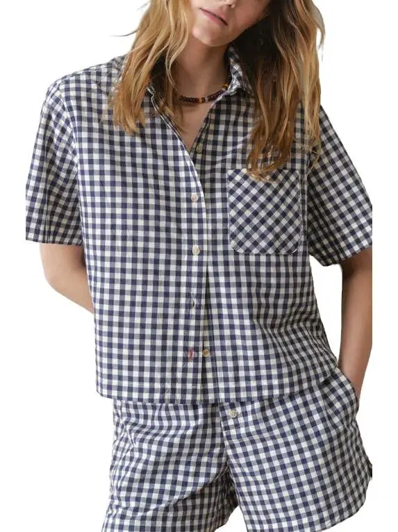 Marine Layer Bonnie Gingham Pima Cotton Poplin Shirt - Navy/white Gingham