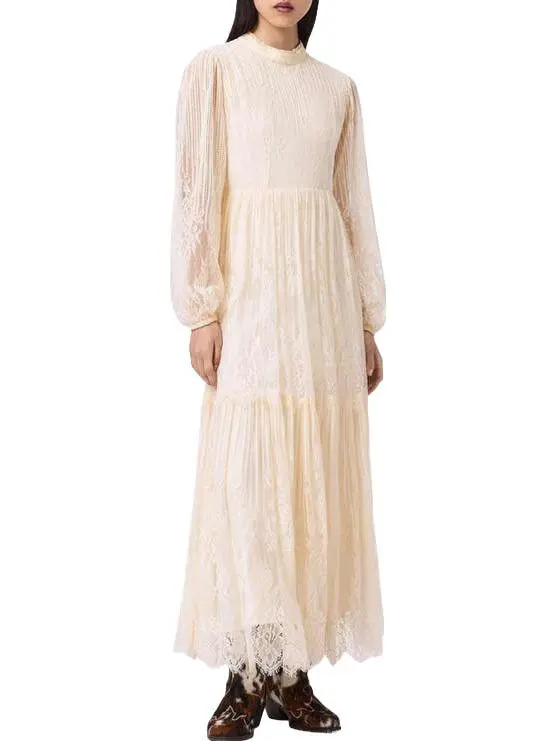 ALLSAINTS Lillian Long Sleeve Lace Maxi Dress - Antique White