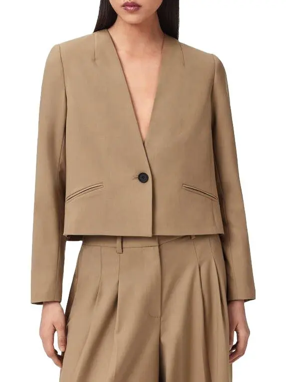 ALLSAINTS Wool-blend Cropped Blazer - Sand Brown