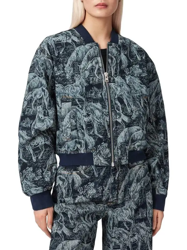 ALLSAINTS Kaytra Horse Print Denim Bomber Jacket - Printed Indigo