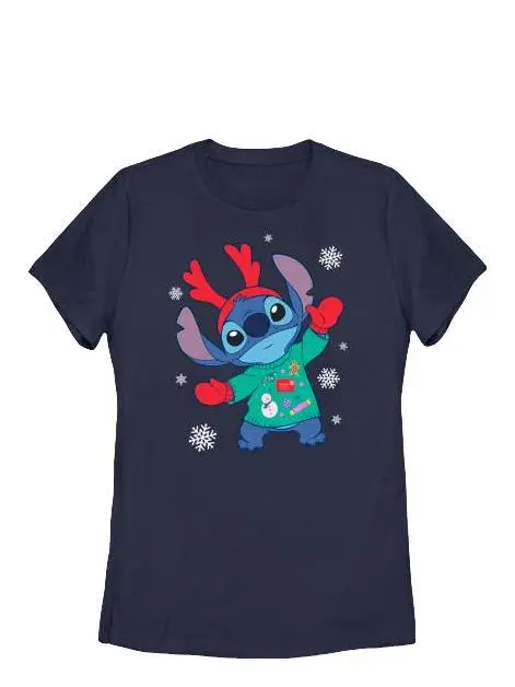 LILO & STITCH Christmas Graphic T-shirt - Navy Blue