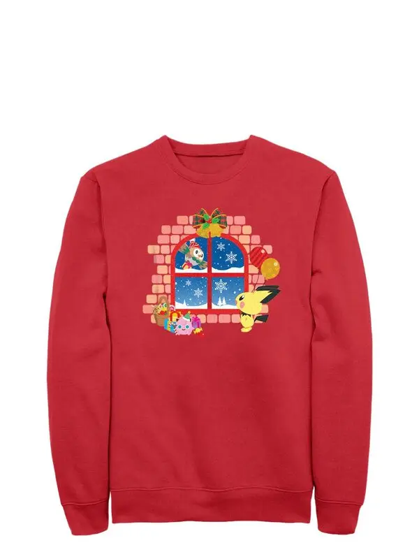 POKEMON Christmas Window Crewneck Sweatshirt - Red