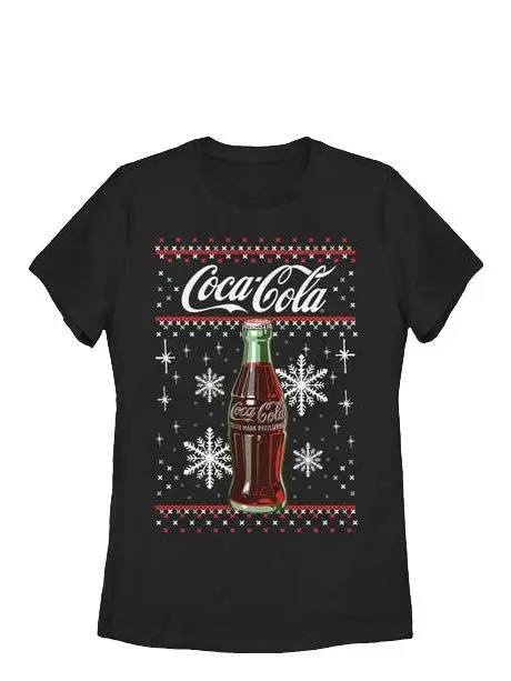 COCA COLA Christmas Bottle Snowflake Graphic T-shirt - Black