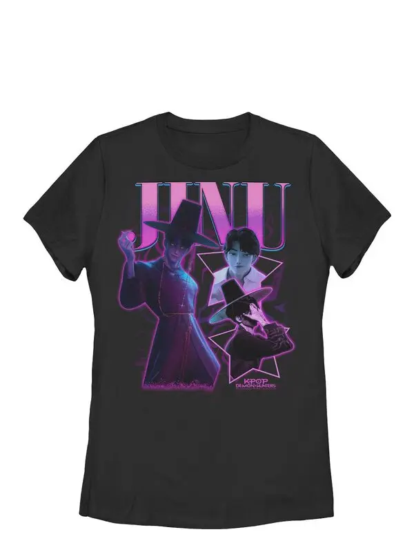 KPOP DEMON HUNTERS Jinu Saja Collage Graphic T-shirt - Black