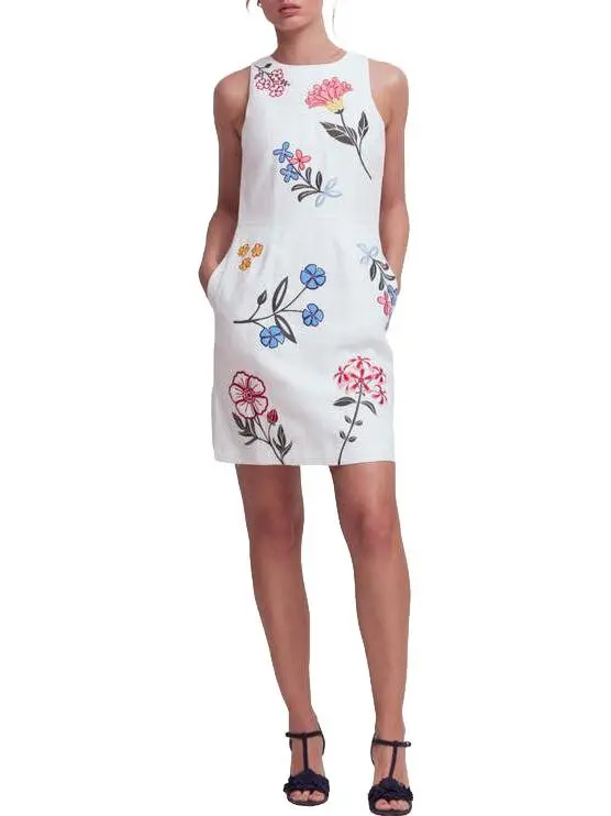 Boden Floral Embroidered Linen Sheath Dress - White Embroidery