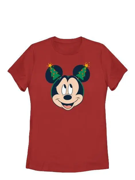 MICKEY & FRIENDS Christmas Tree Ears Graphic T-shirt - Red