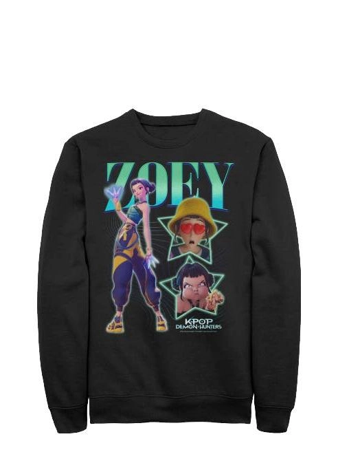 KPOP DEMON HUNTERS Zoey Super Star Logo Long Sleeve Crewneck Sweatshirt - Black