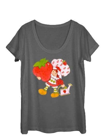 STRAWBERRY SHORTCAKE Graphic Scoop Neck T-shirt - Charcoal