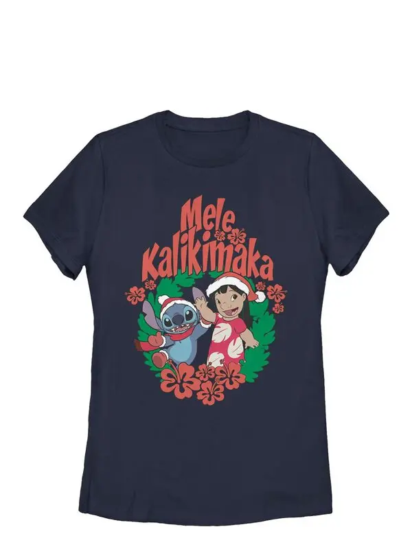 LILO & STITCH Mele Kalikimaka Christmas Graphic T-shirt - Navy Blue