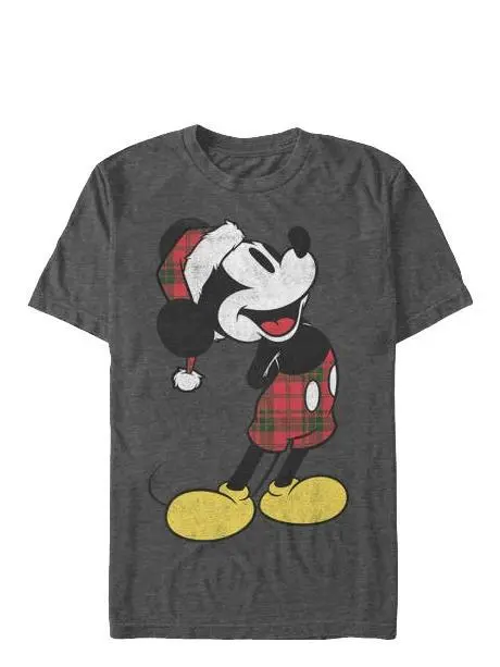 MICKEY & FRIENDS Christmas Plaid Distressed Portrait Graphic T-shirt - Charcoal Heather