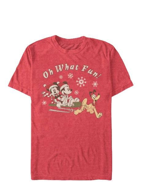 MICKEY & FRIENDS Oh What Fun Sled Short Sleeve Graphic T-shirt - Red Heather