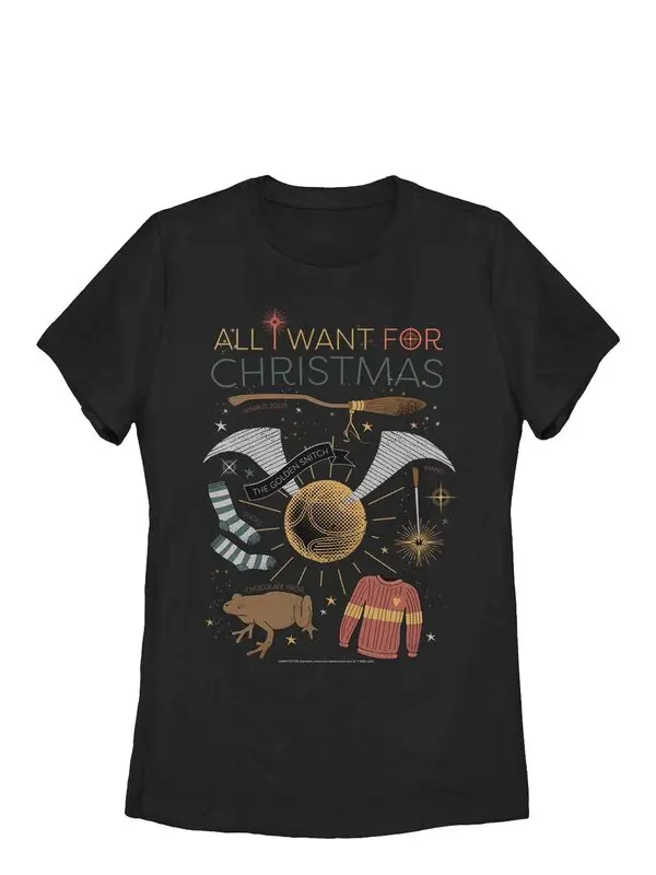 HARRY POTTER All I Want For Wizard Christmas Graphic T-shirt - Black
