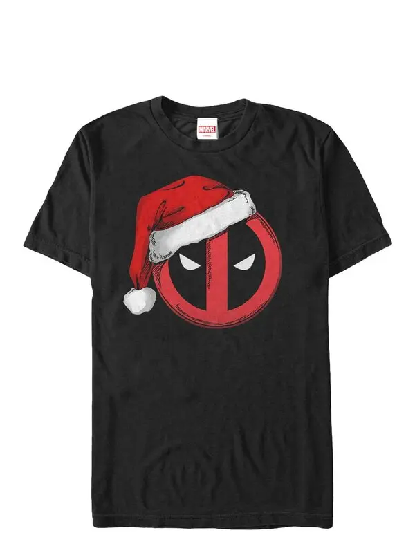 MARVEL Christmas Deadpool Santa Hat Short Sleeve Graphic T-shirt - Black
