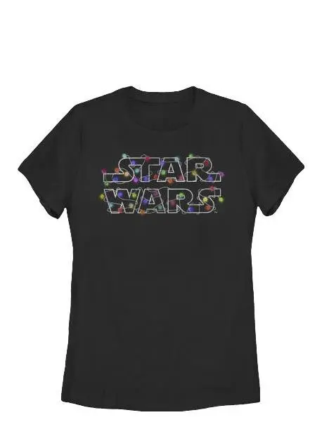 STAR WARS: A NEW HOPE Christmas Logo String Lights Graphic T-shirt - Black
