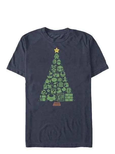 NINTENDO Christmas Tree Mosaic Graphic T-shirt - Navy Blue