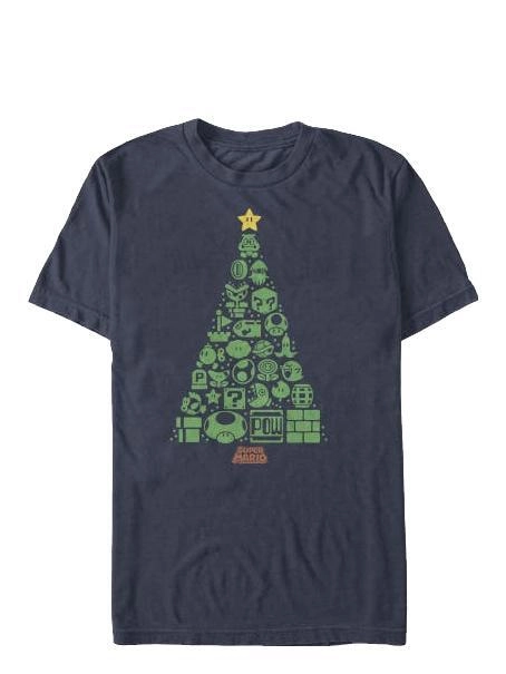 NINTENDO Christmas Tree Mosaic Short Sleeve Graphic T-shirt - Navy Blue