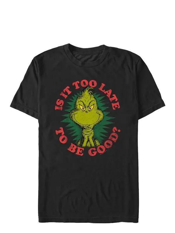 THE GRINCH Christmas Is It Too Late To Be Good Graphic T-shirt - Black
