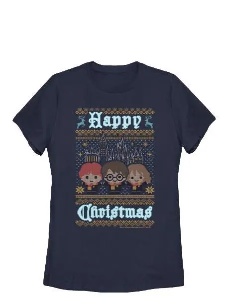 HARRY POTTER Main Trio Ugly Sweater Graphic T-shirt - Navy Blue