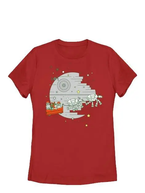 STAR WARS Christmas Death Star Scene Graphic T-shirt - Red