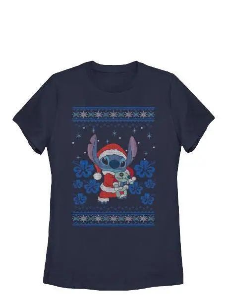 LILO & STITCH Christmas Graphic T-shirt - Navy Blue