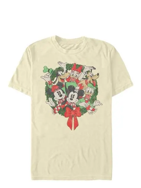 MICKEY & FRIENDS Christmas Group Shot Wreath Graphic T-shirt - Beige