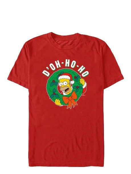 THE SIMPSONS Christmas Homer Doh-ho Wreath Short Sleeve Graphic T-shirt - Red