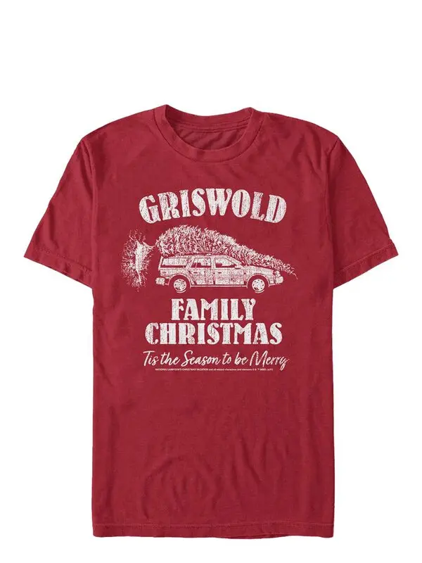 NATIONAL LAMPOON'S CHRISTMAS VACATION Griswold Distressed Logo Short Sleeve Graphic T-shirt - Cardinal