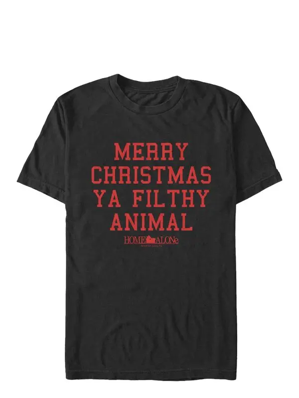 HOME ALONE Merry Christmas Ya Filthy Animal Graphic T-shirt - Black