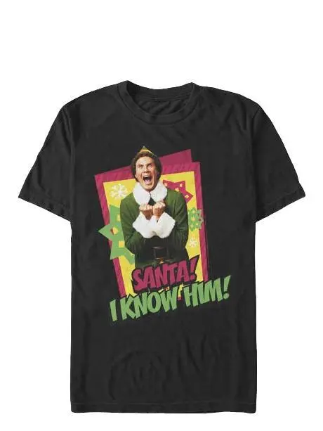 ELF Santa I Know Him Quote Graphic T-shirt - Black