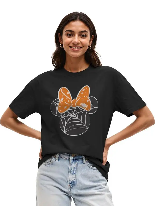 MICKEY & FRIENDS Minnie Web Silhouette T-shirt - Black