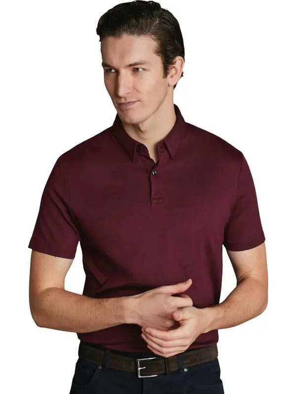 CHARLES TYRWHITT Plain Short Sleeve Jersey Polo - Wine Red