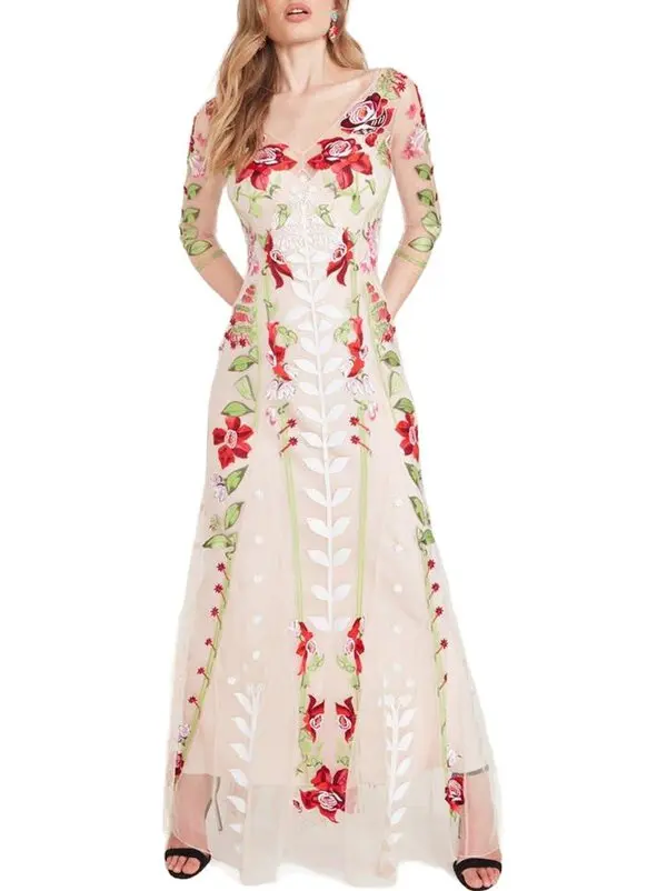 TEMPERLEY LONDON Lucille V-neck Embroidered Dress - Cameo Pink