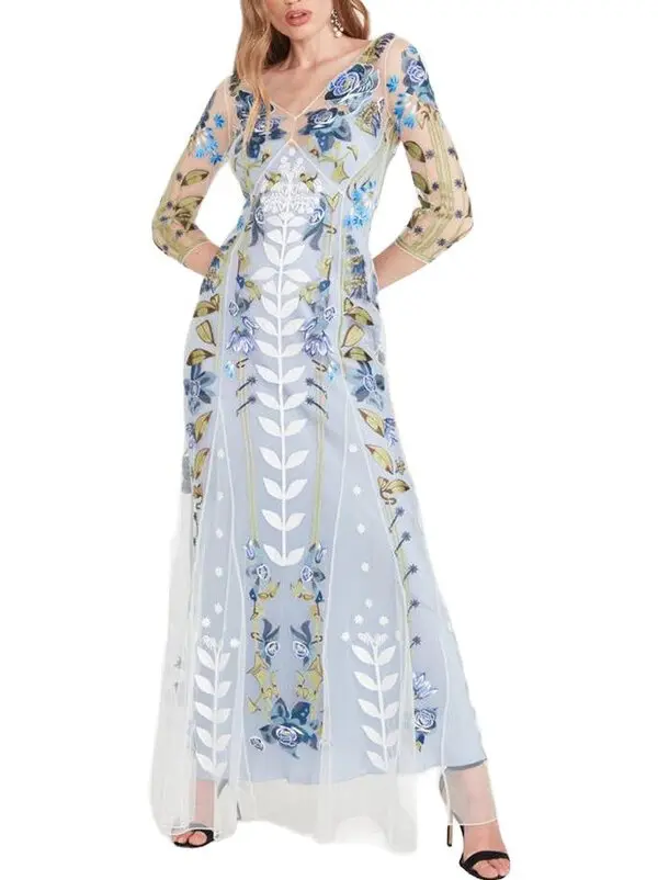 TEMPERLEY LONDON Lucille V-neck Embroidered Dress - Frost Blue