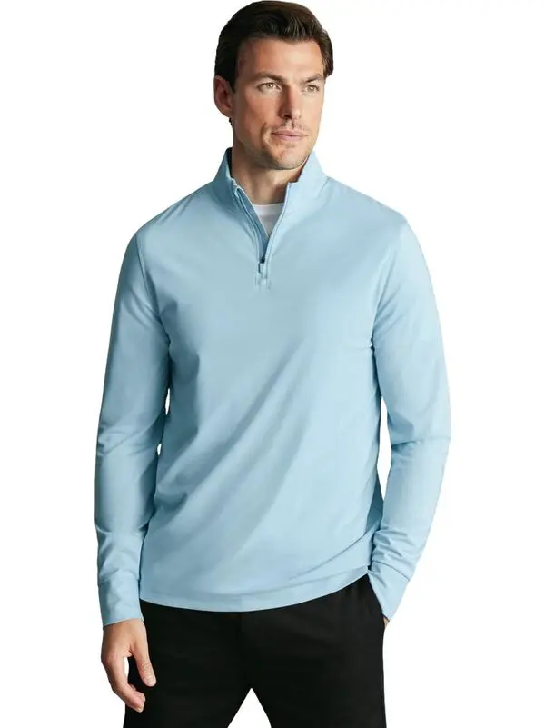 CHARLES TYRWHITT Performance Zip Neck - Light Blue