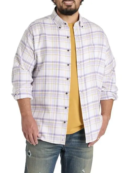 HARBOR BAY BY DXL Big & Tall Plaid Flannel Sport Shirt V2 - White Purple