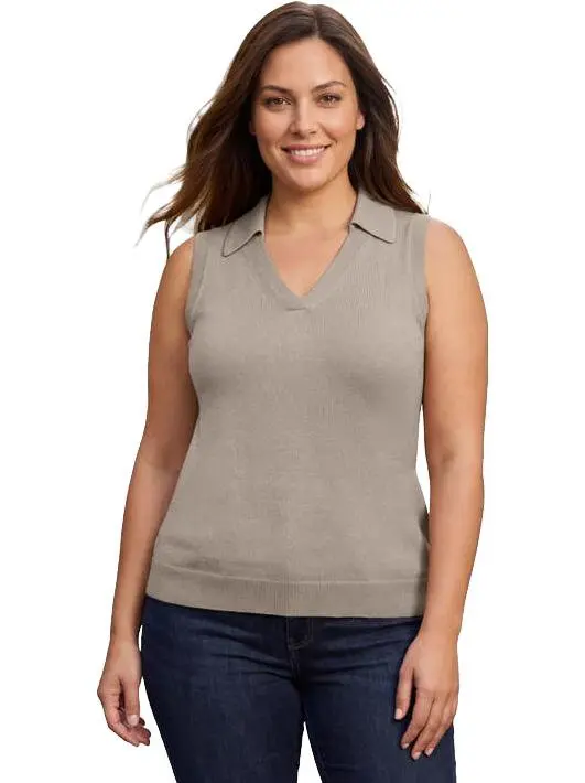 JESSICA LONDON Sleeveless Polo Sweater - Soft Tan